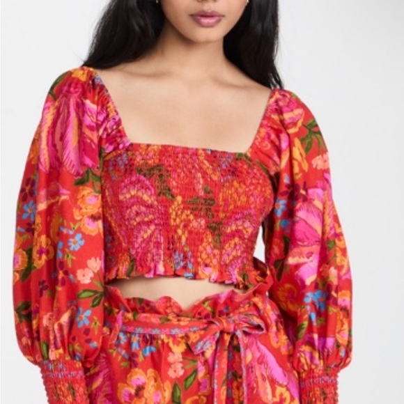FARM Rio | Tops | Farm Rio Red Spring Bananas Linen Smocked Cropped Top ...